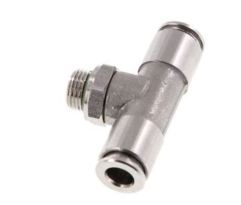 6mm X G18 Inline Tee Push In Fitting With Male Threads Stainless