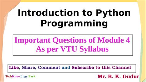 Vtu Important Questions Of Introduction To Python Programming Module 4 Youtube