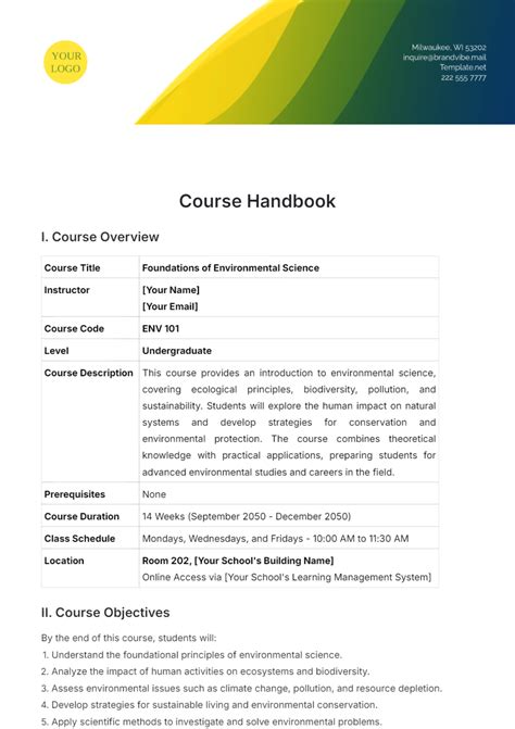 Free Course Handbook Template To Edit Online