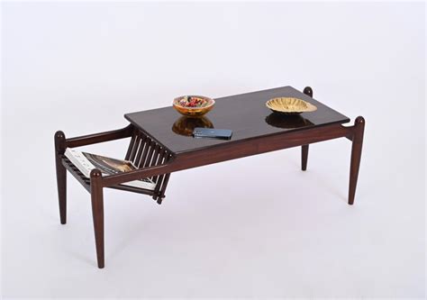 Midcentury Coffee Table With Magazine Rack In Teak Wood Italy 1960s