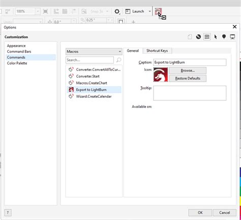 coreldraw macro setup for lightburn