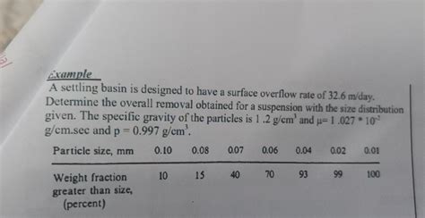 Solved A Example A Settling Basin Is Designed To Have A