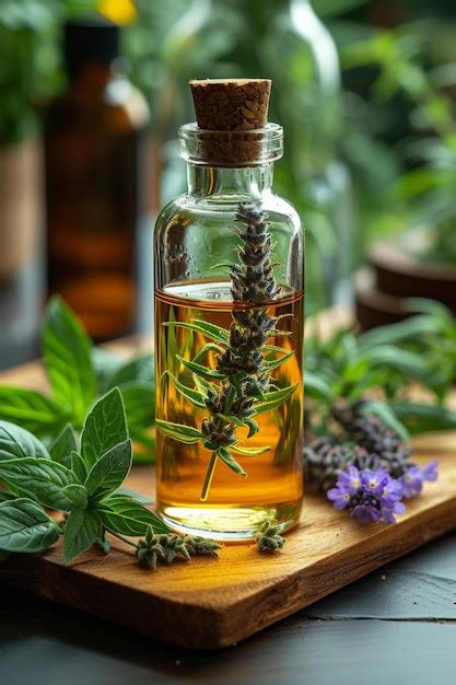 Premium Photo Bottle Of Essential Oil With Fresh Herbs On Dark