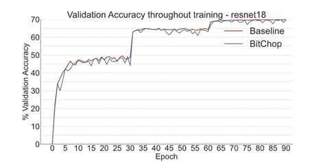 bitchop resnet18 imagenet validation accuracy throughout bfloat16