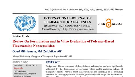 Review On Formulation And In Vitro Evaluation Of Polymer Based Fluvoxamine Nanoemulsion