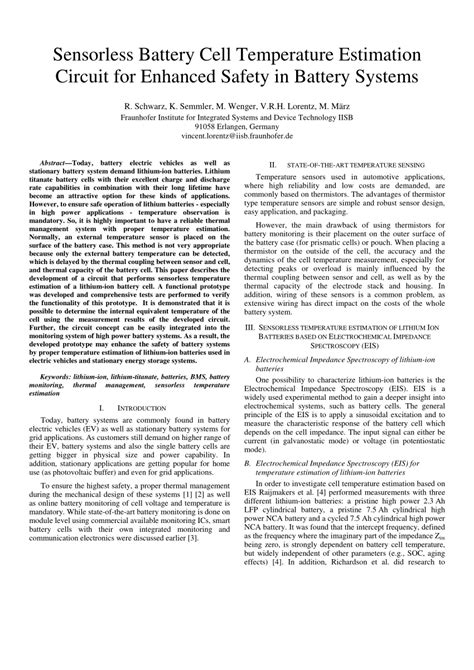 Pdf Sensorless Battery Cell Temperature Estimation Circuit For Enhanced Safety In Battery Systems