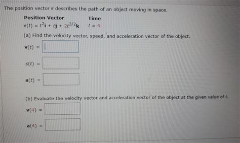 Solved The Position Vector R Describes The Path Of An Object Chegg