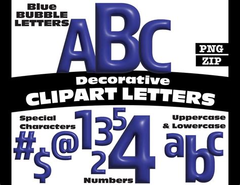 Blue Bubble Clipart Letters Png Digital Download Complete Alphanumeric