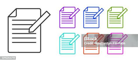 흰색 배경에 격리된 검정선 문서 및 펜 아이콘입니다 파일 아이콘입니다 체크리스트 아이콘입니다 비즈니스 개념 다채로운 아이콘을