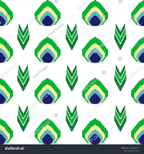 Pixel Art Peacock Cloth Pattern Sewing Stock Vector Royalty Free
