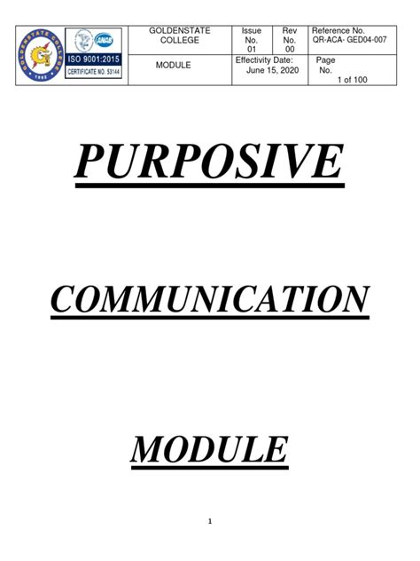 Purposive Communication Module An Outcomes Based Course Outline For