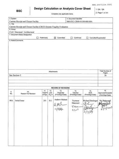 Design Calculation Or Analysis Cover Sheet Pdf Pdf Strength Of