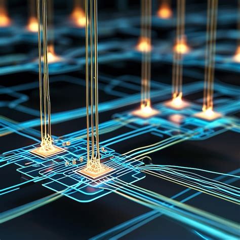 3d model of floating circuit lines that interconnect in midair