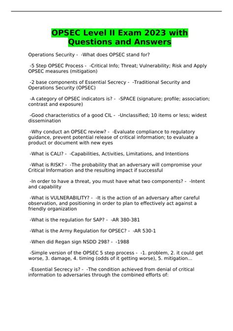 OPSEC Level II Exam 2023 With Questions And Answers OPSEC Level II Stuvia US