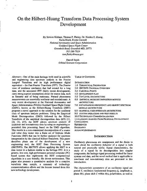 Pdf [2001] [kizhner Semion] [on The Hilbert Huang Transform Data