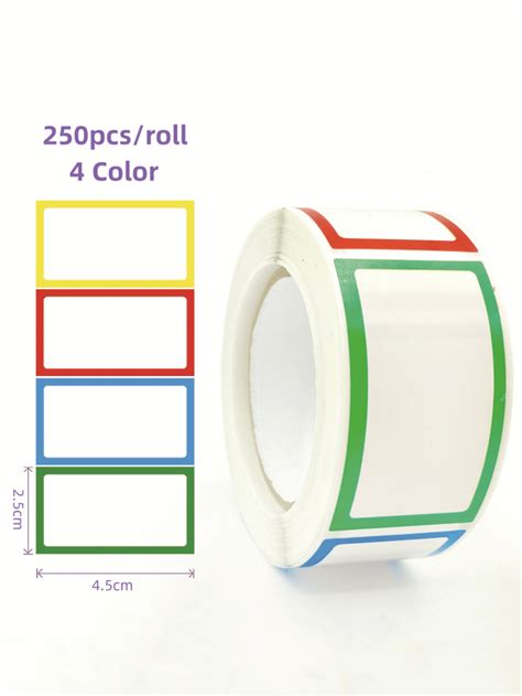 250pcsroll 4 Color Name Label Stickersmulticolor Blank Name Stickers
