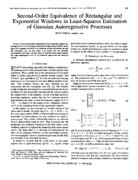 Pdf Second Order Equivalence Of Rectangular And Exponential Windows In Least Squares