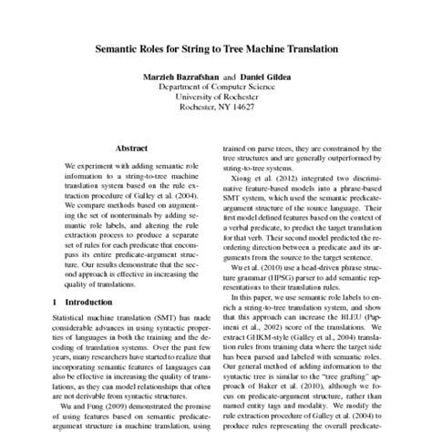 Semantic Roles For String To Tree Machine Translation ACL Anthology