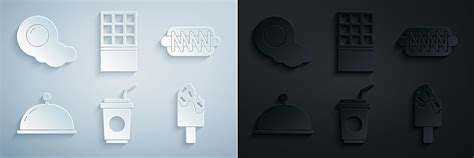 빨대 핫도그 샌드위치 덮인 트레이 아이스크림 초콜릿 바 스크램블 에그 아이콘과 종이 유리를 설정합니다 벡터 3차원 형태에 대한 스톡 벡터 아트 및 기타 이미지 Istock