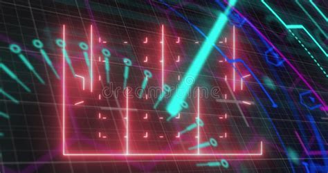 Image Of 3d Neon Soccer Field With Plus Minus Signs Over Hud Processing On Digital Interface