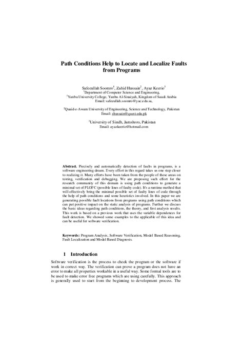 Pdf Path Conditions Help To Locate And Localize Faults From Programs