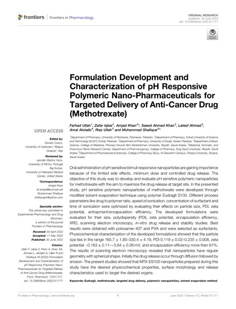 Pdf Formulation Development And Characterization Of Ph Responsive Polymeric Nano