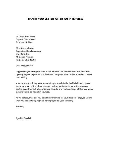 Interview Thank You Letter Template Thank You Letter Artofit