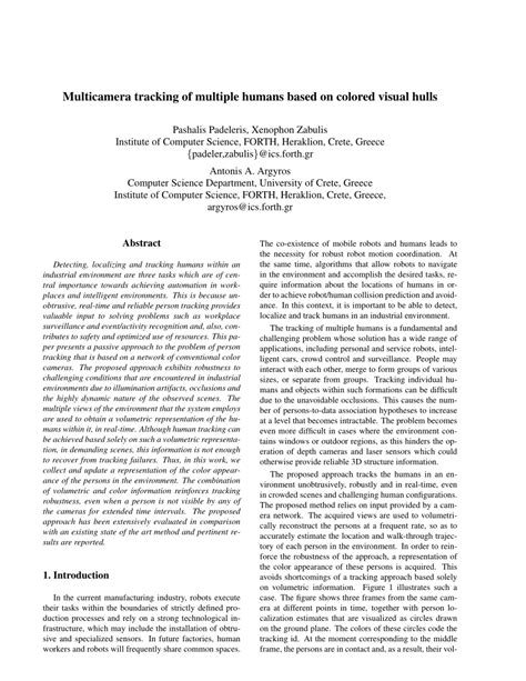 pdf multicamera tracking of multiple humans based on colored visual hulls