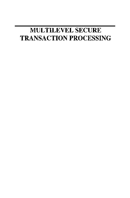 Pdf Multilevel Secure Transaction Processing