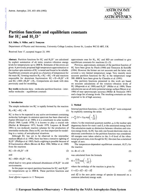 Pdf Partition Functions And Equilibrium Constants For H3 And H2d