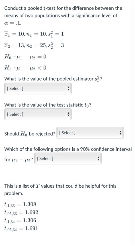 Solved Conduct A Pooled T Test For The Difference Between