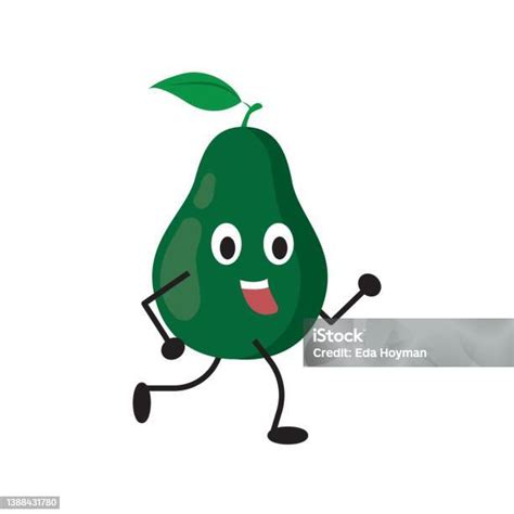 귀여운 행복 한 아보카도 캐릭터 플랫 스타일로 재미있는 미소 아보카도 만화 이모티콘 과일 건강한 음식 벡터 일러스트레이션 가공의 인물에 대한 스톡 벡터 아트 및 기타 이미지