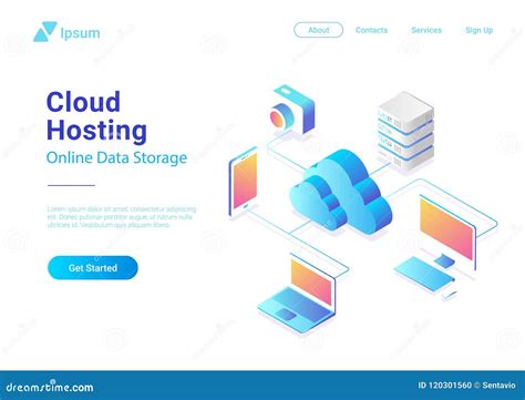 Isometric Flat Cloud Hosting Network Vector Onlin Stock Vector