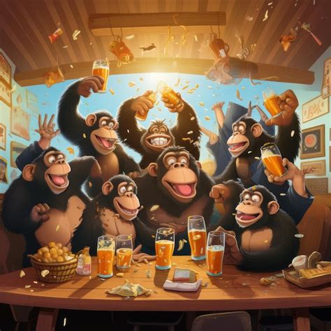 Premium Photo Monkey Madness Hilarious Beer Party Cartoon With