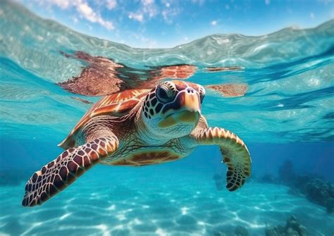 Premium Photo A Green Turtle Swimming In The Ocean