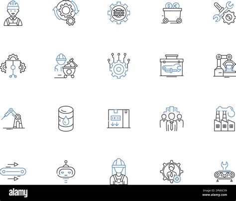Industrial Outline Icons Collection Industry Production Manufacturing Automation Equipment