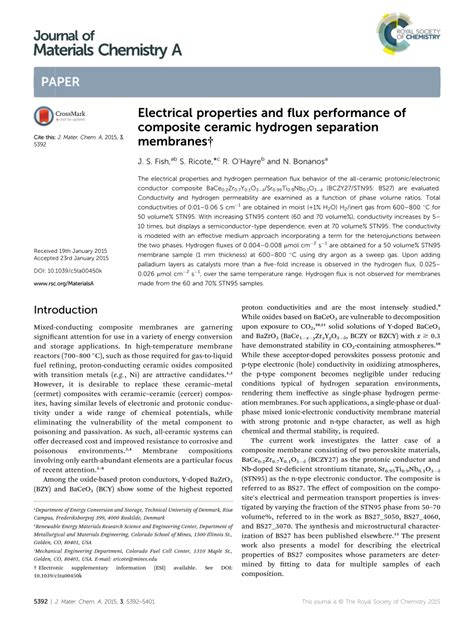 PDF Electrical Properties And Flux Performance Of Ceramic Composite Hydrogen Separation Membranes