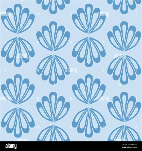 Monochrome Blue Clam Shell On Dark Background Seamless Pattern Nautical