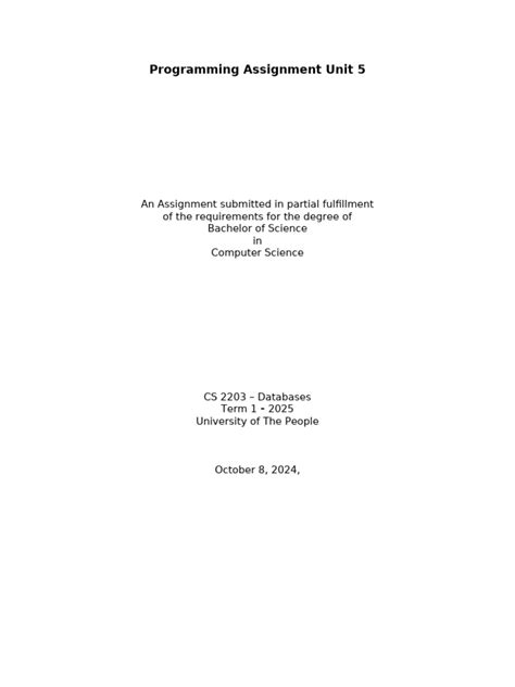 Database Programming Assignment Unit 5 Pdf Databases Sql