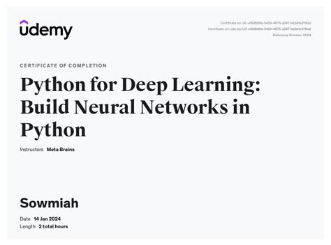 Sowmiah Nadar On Linkedin Deeplearning Python Udemycertificate