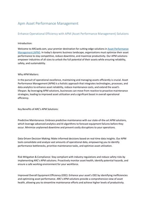 Ppt Apm Asset Performance Management Powerpoint Presentation Free