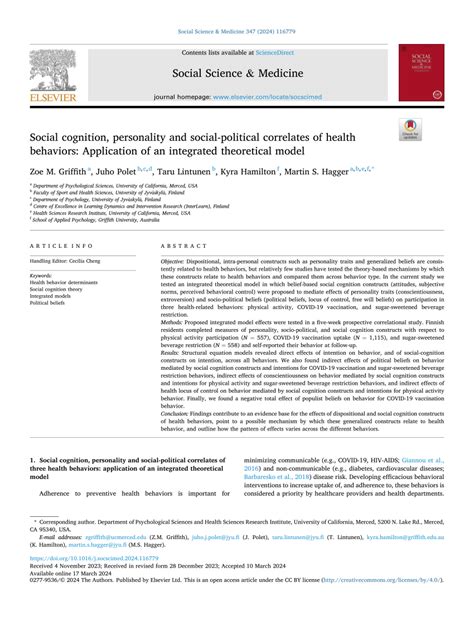 Pdf Social Cognition Personality And Social Political Correlates Of Health Behaviors