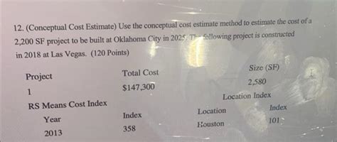 Solved 12 Conceptual Cost Estimate Use The Conceptual