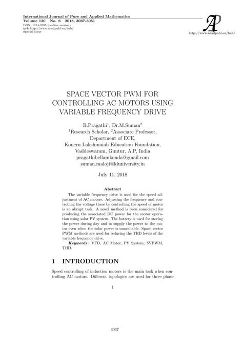 Pdf Space Vector Pwm For Controlling Ac Motors Using Variable
