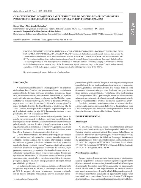 Pdf Physical Chemistry And Micro Structural Characterization Of Shells Of Bivalve Mollusks