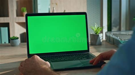 Director Watching Greenscreen Laptop Office Close Up. Unrecognizable Freelancer Stock Image ...