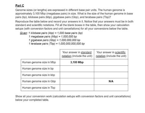 Solved Part C Genome Sizes Or Lengths Are Expressed In Chegg Com