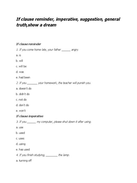 If Clause Reminder Imperative Suggestion General Truth Show A Dream 1 Pdf