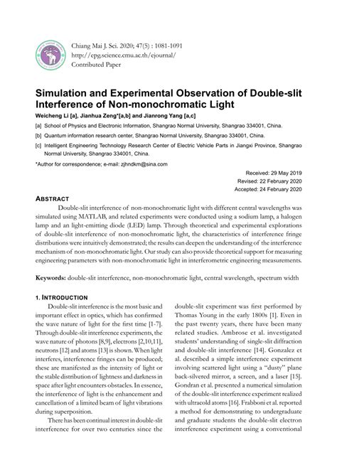 Pdf Simulation And Experimental Observation Of Double Slit Interference Of Non Monochromatic Light