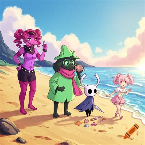 Cartoon Characters Ralsei Susie The Knight And Madoka Enjoy A Sunny
